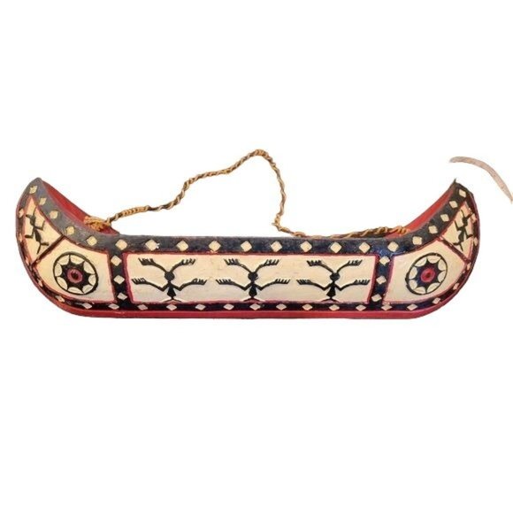 Art | Hand Carved Native American Wooden Decorative Folk Art Canoe On ...